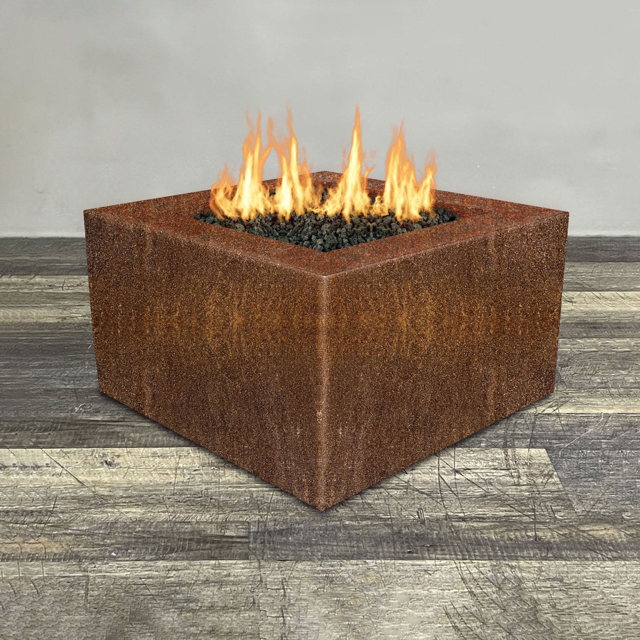 36" Square Gravity Corten Steel Fire Pit - Propane Gas Hardline - Flame ...