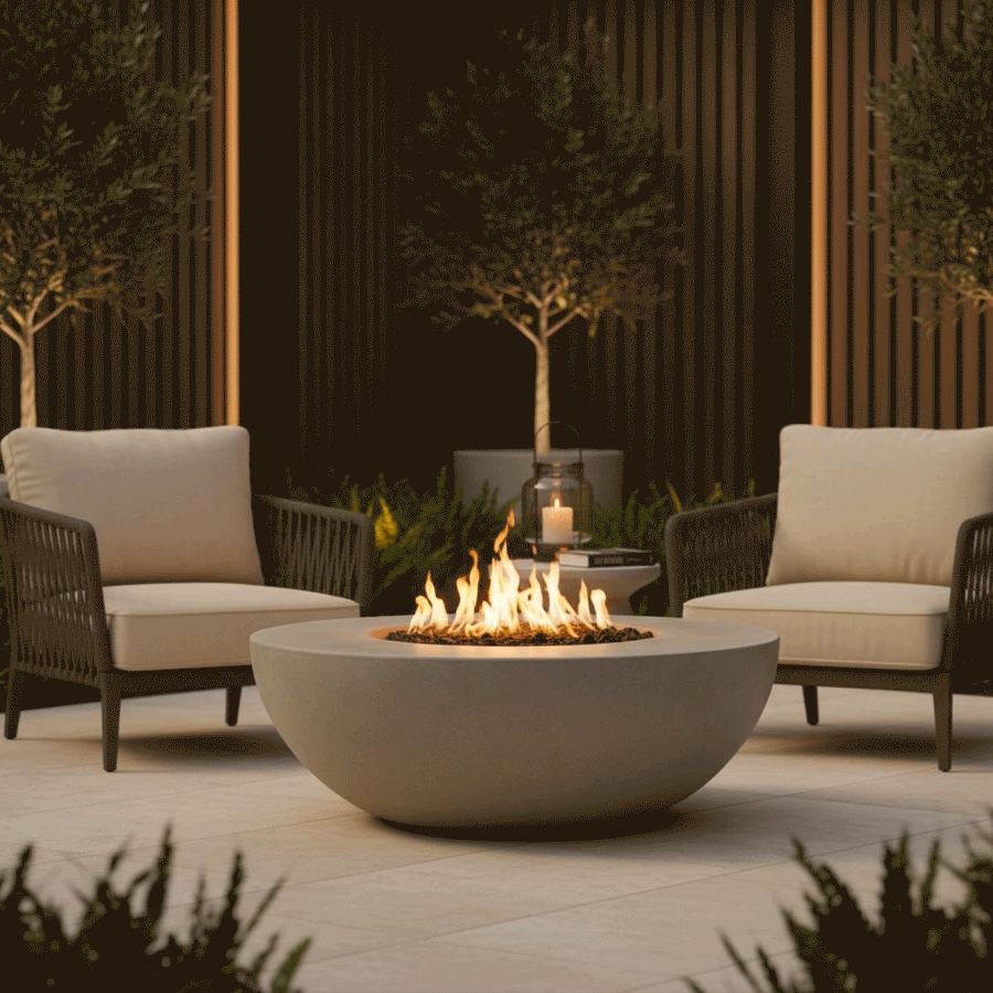 45" Round Gravity Concrete (GFRC) Fire Pit - Natural Gas - Match Lit I ...