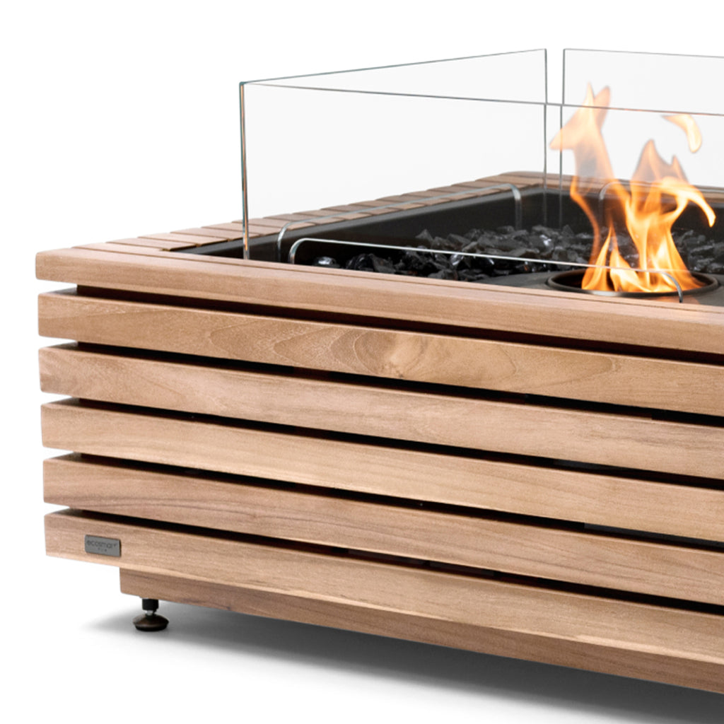 EcoSmart Fire Base 30 Fire Pit Table - Teak - Stainless Steel Gas LP/N ...