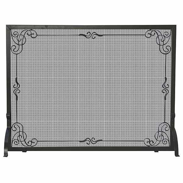 Single Panel Black Wrought Iron Screen with Decorative Scroll ...